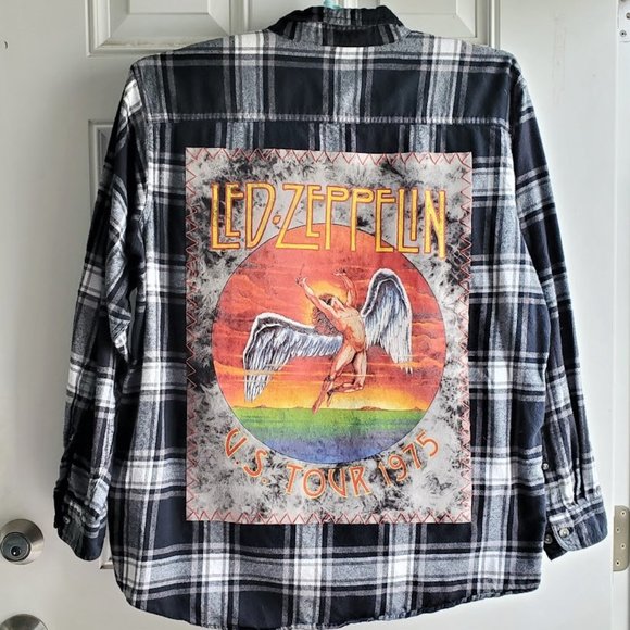 Hobbs Creek | Shirts | Upcycled Flannel Shirt Led Zeppelin Rock Band ...